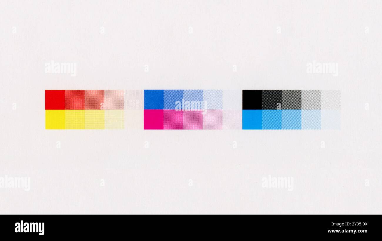 colour print calibration test marks on paper Stock Photo - Alamy