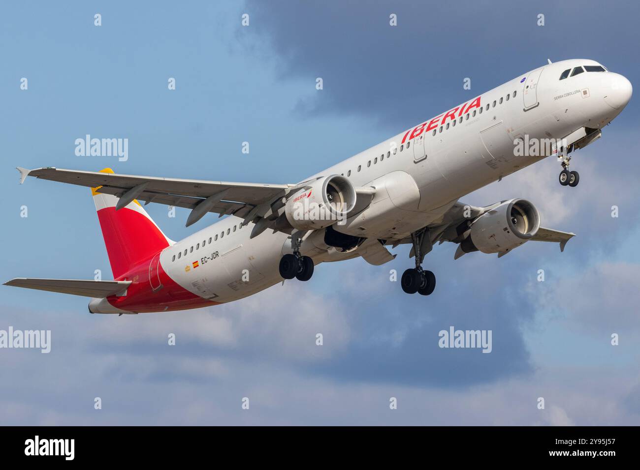 Spanish Iberia airline's Airbus a321 taking off from Helsinki airport ...