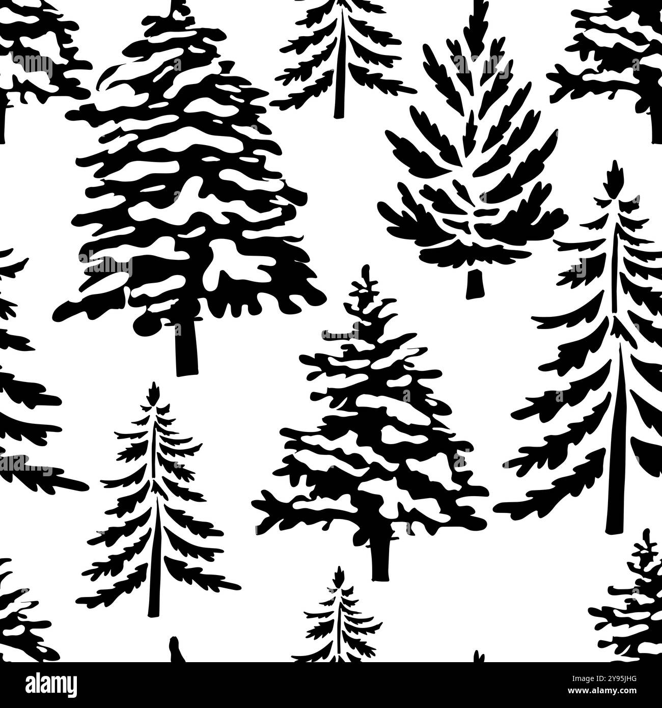 Spruce forest silhouette background monochrome. Winter snowy forest ...