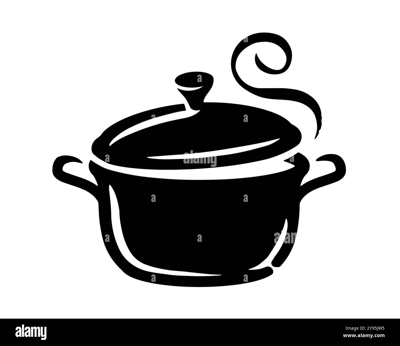 Pot with lid and steam symbol. Kitchen saucepan icon. Cooking, food ...