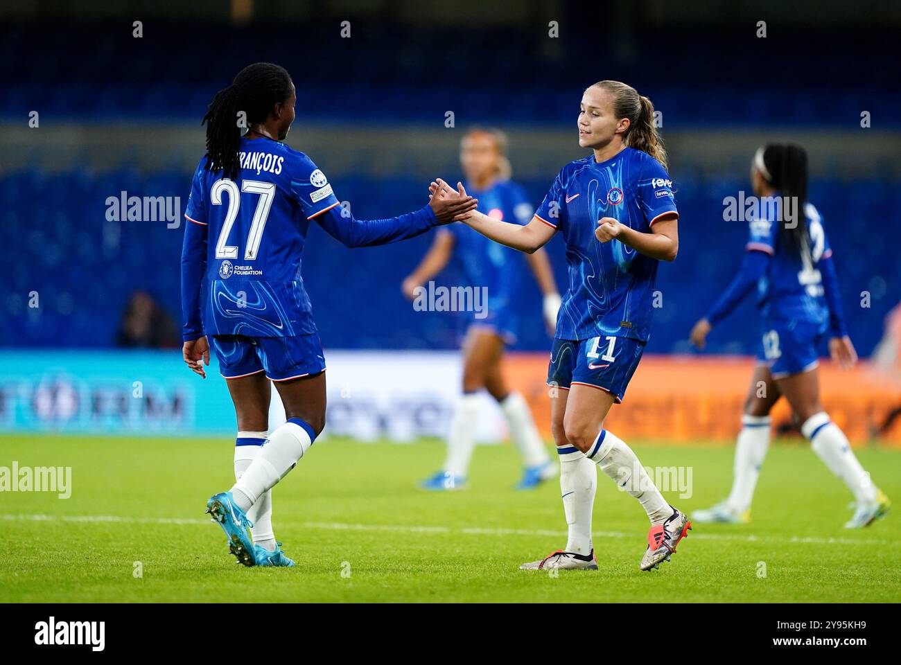 Chelsea's Oriane Jean-Francois (left) and Guro Reiten (right) celebrate ...