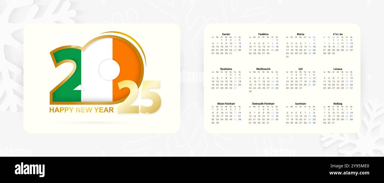 Horizontal Pocket Calendar 2025 in Irish language. New Year 2025 icon ...