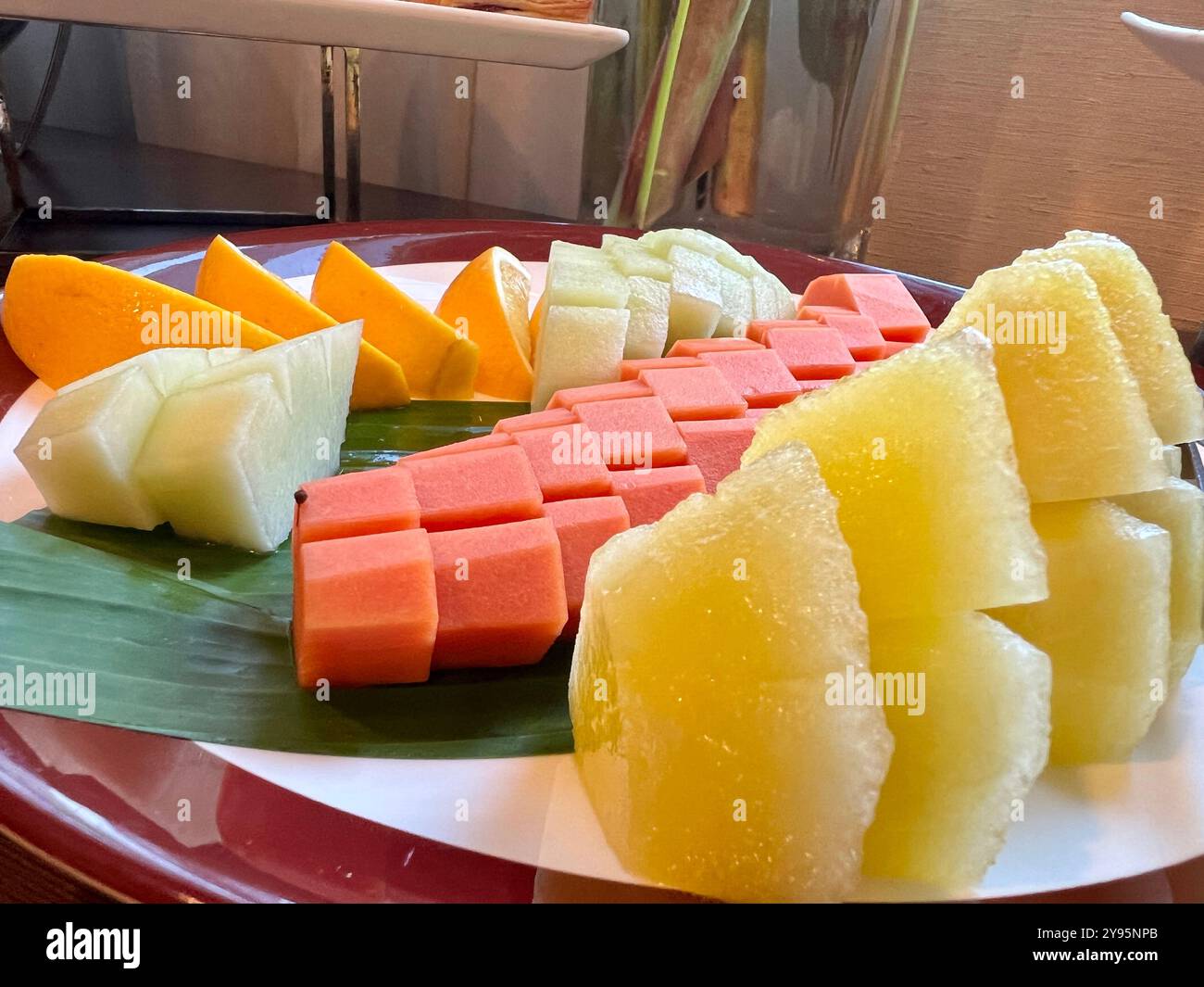 Pile of fruits decoration in hotel lunch menu Stock Photo - Alamy