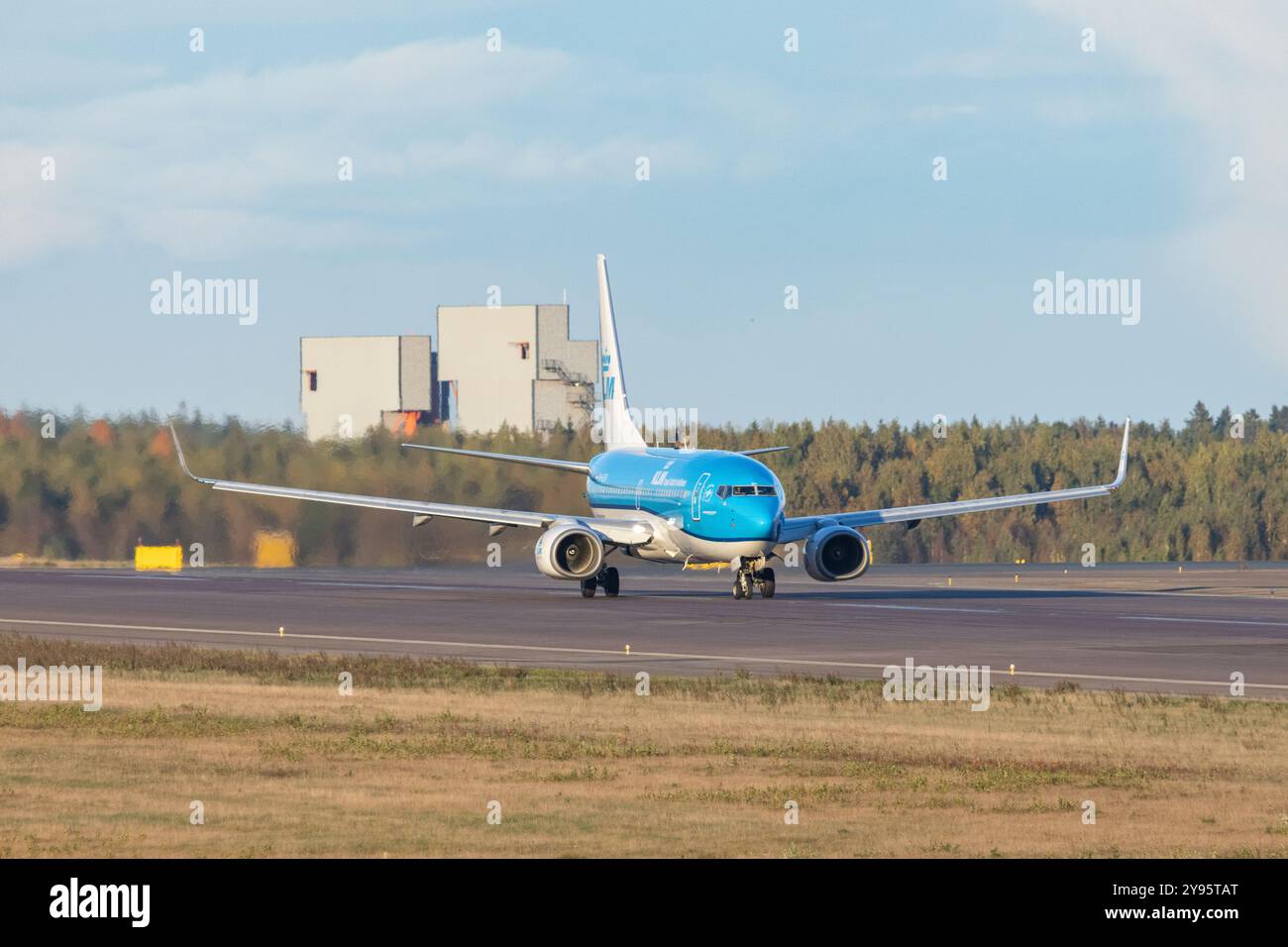A KLM Dutch Airlines Boeing 737 taking off from Helsinki Airport Stock ...