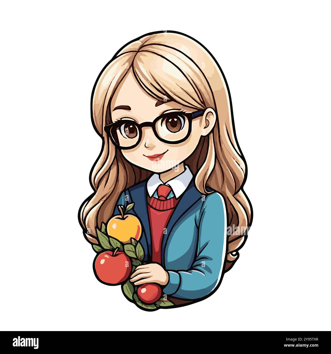 Cute female teacher with apples, cartoon character isolated on white ...