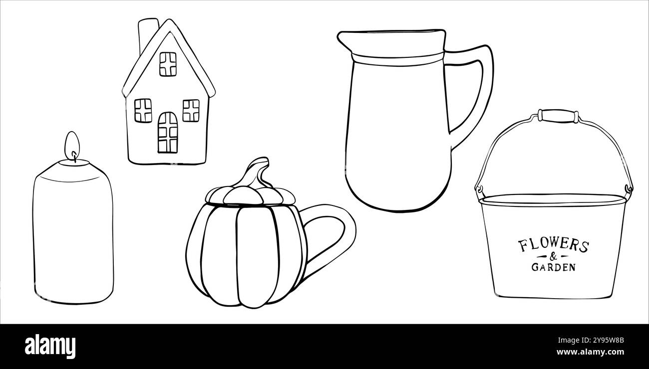 Sketch a Jug, Wax Candle, Ceramic house, Mug in the shape of a pumpkin ...
