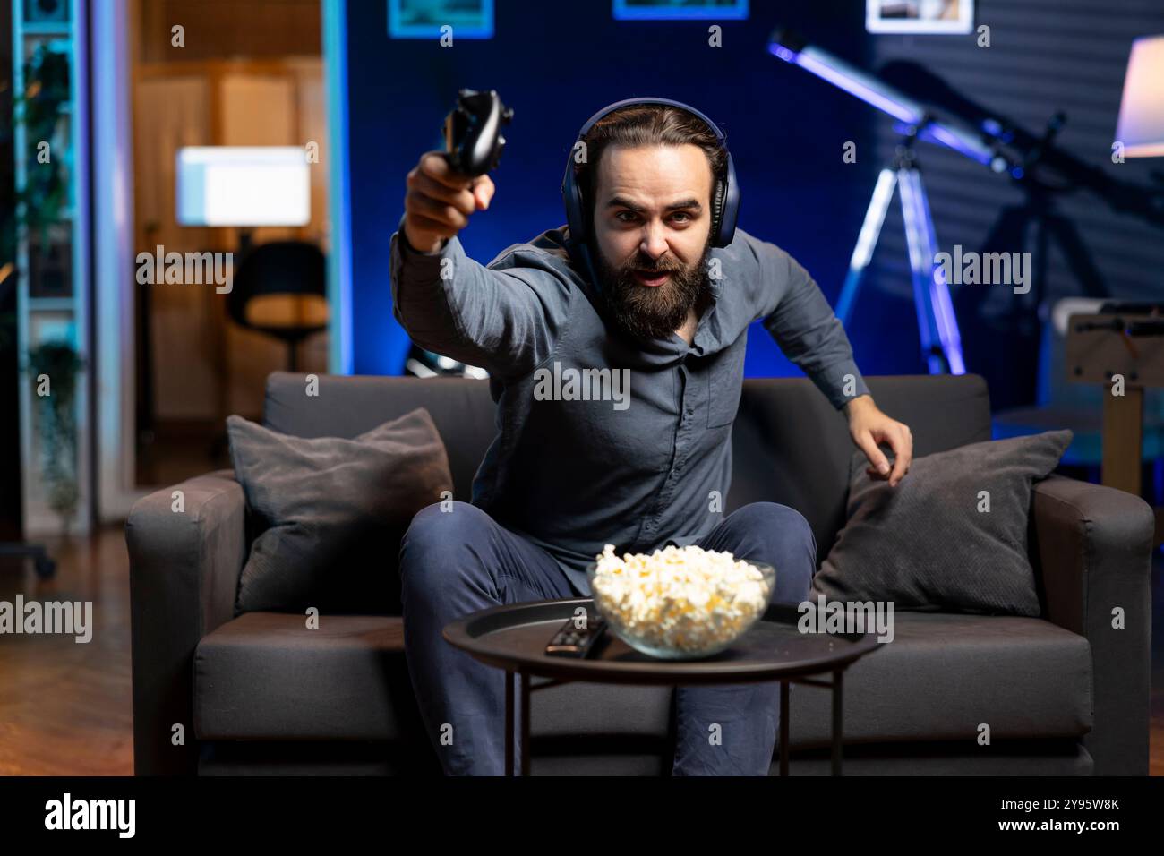 Cheerful gamer releasing pent up emotions after finally defeating all ...