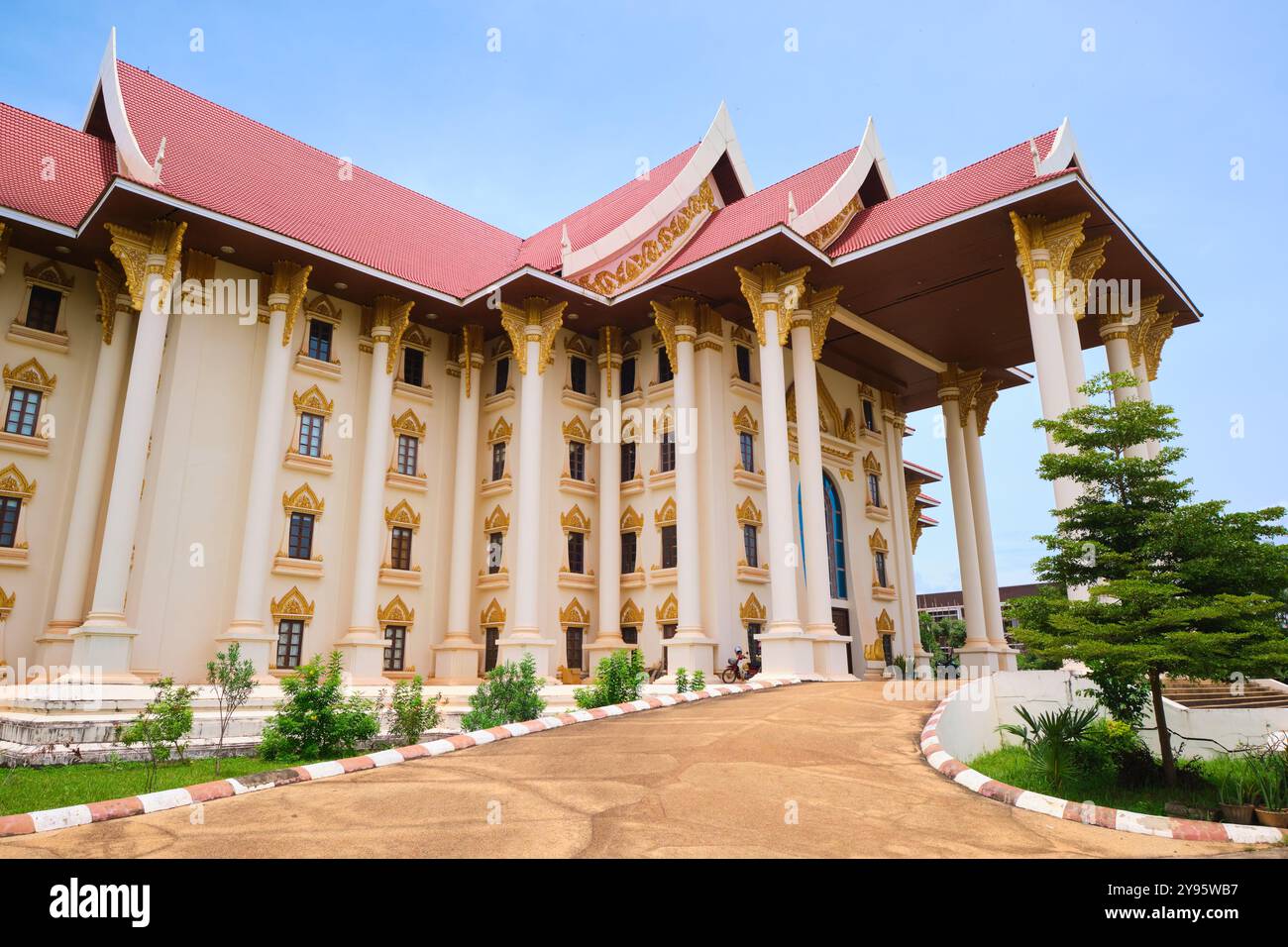 Exterior view of the traditional style of the large building. At the ...