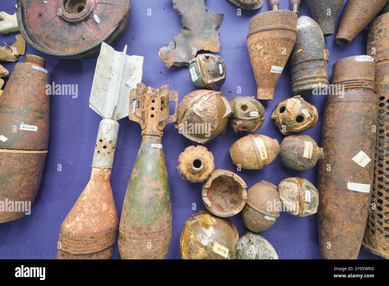 Various bombs, old landmines used by Nixon during the Vietnam war. At ...