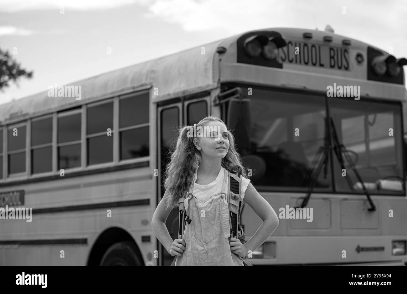School Bus: Pretty Teen Student Boarding Bus For School. Home education ...