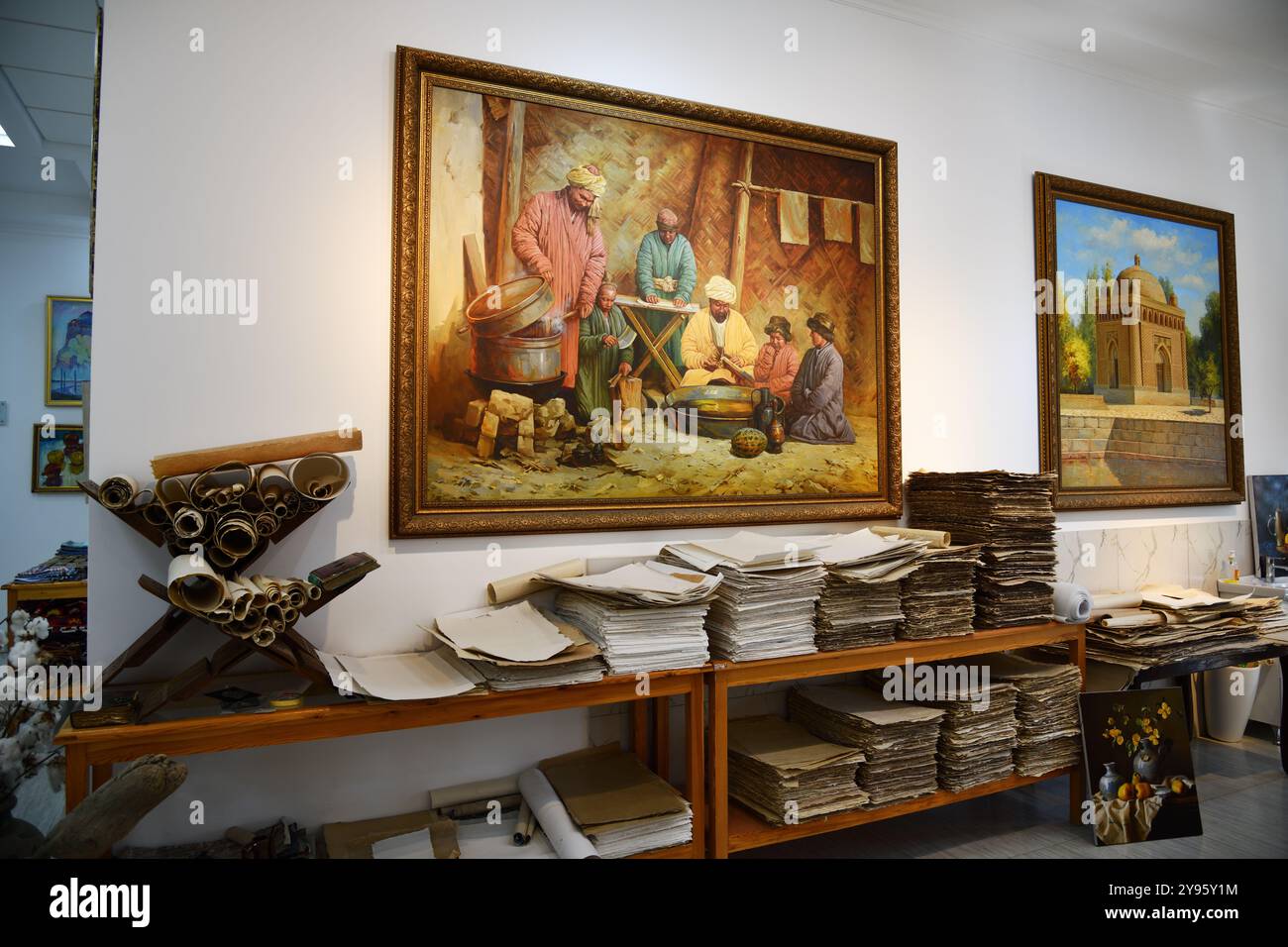 Bukhara, Uzbekistan - Sept 13, 2024: Interiors of art studio with empty ...