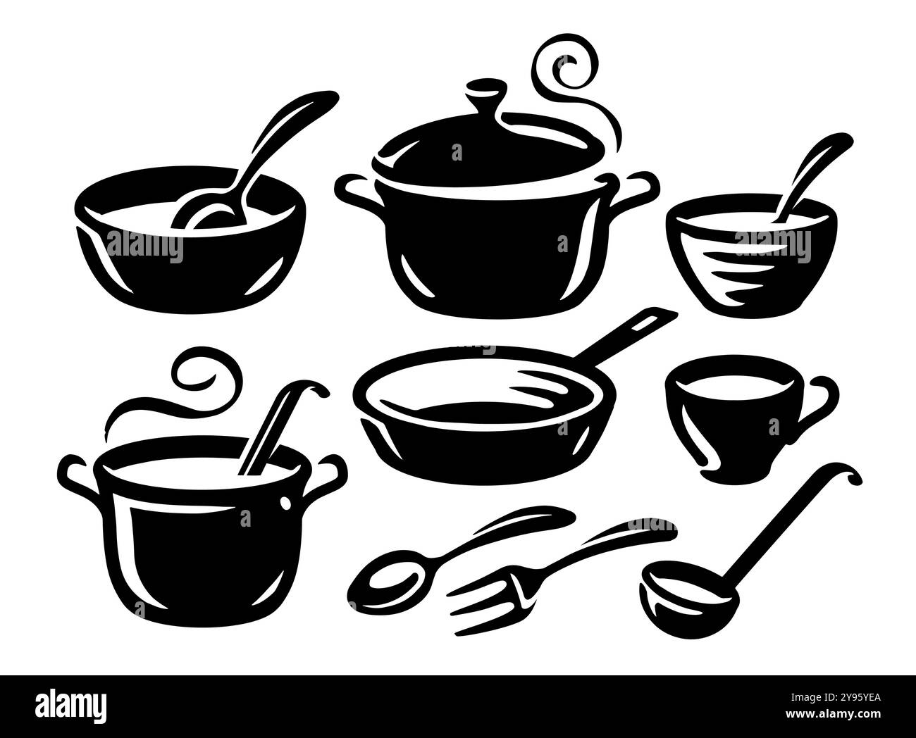 Kitchenware icons set. Kitchen utensils symbols for restaurant or cafe ...
