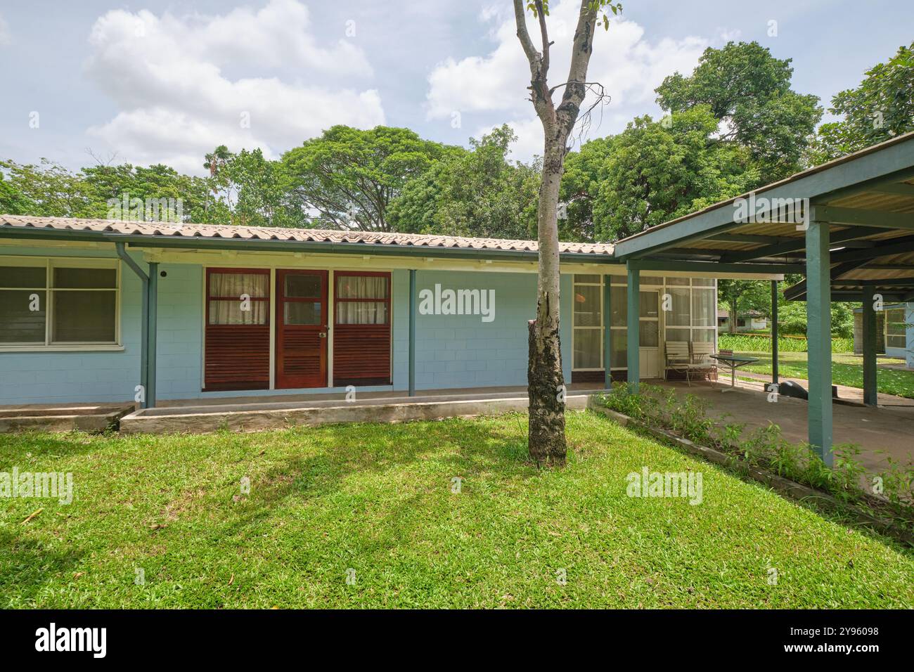 View of the modest, CIA built, ranch style personal home. At the cinder ...