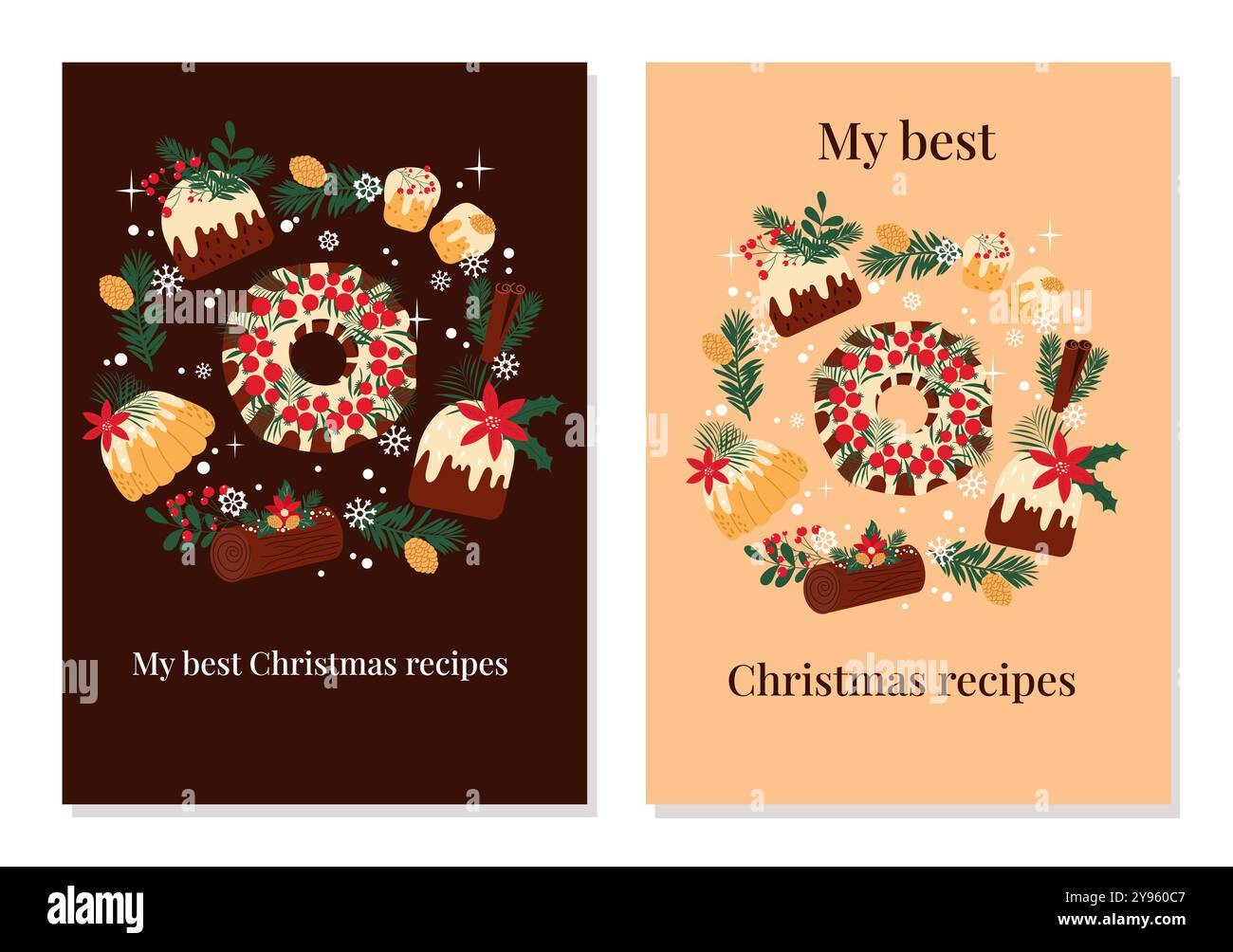 Hand drawn templates for recipe book cover. Vector desigh with ...