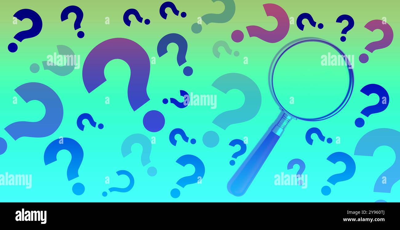 Magnifying glass and question marks pattern Stock Photo - Alamy