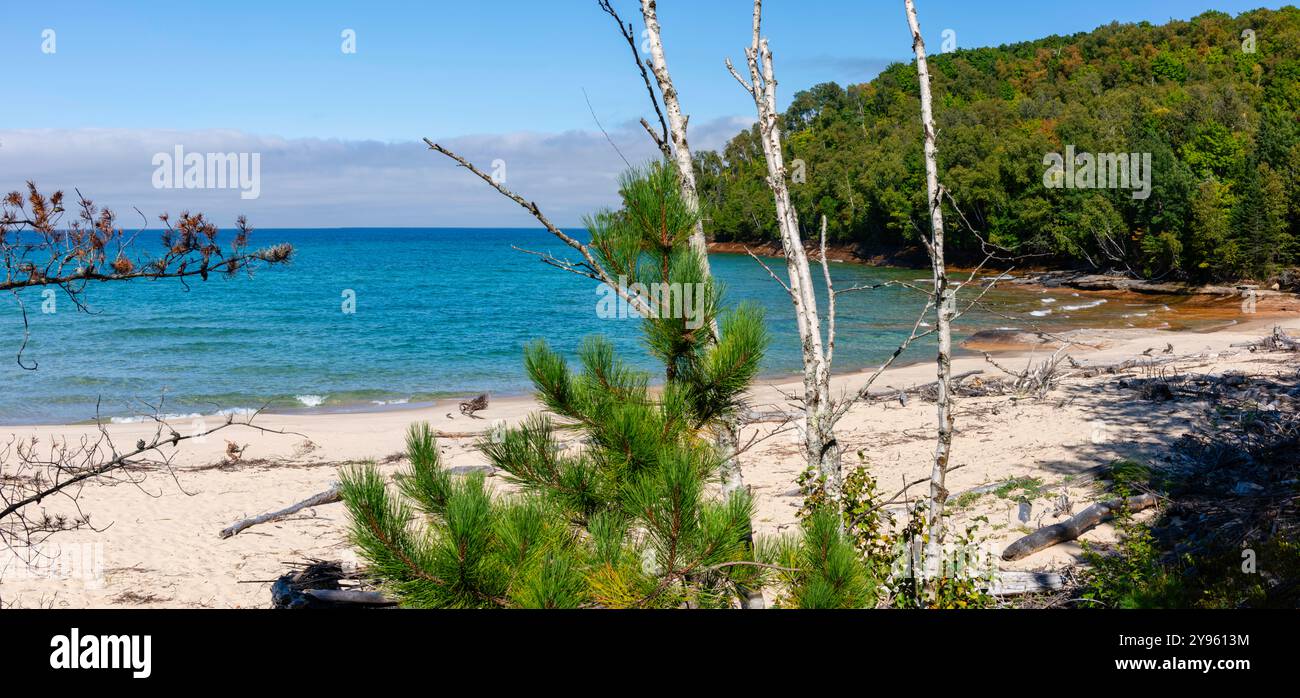 Panoramic photograph of Miner's Beach along the shore of Lake Superior ...