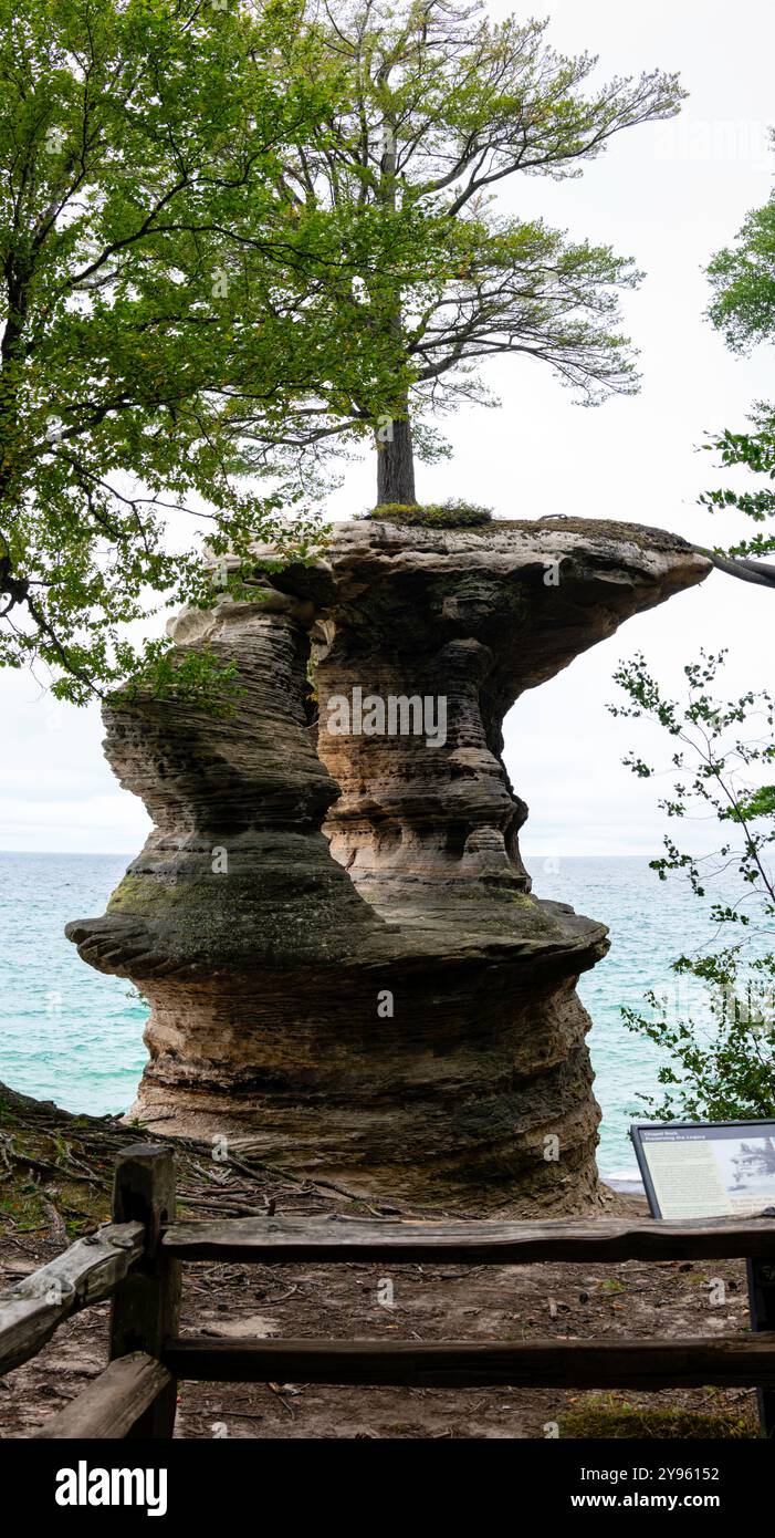 Panoramic photograph of Chapel Rock along the shore of Lake Superior ...