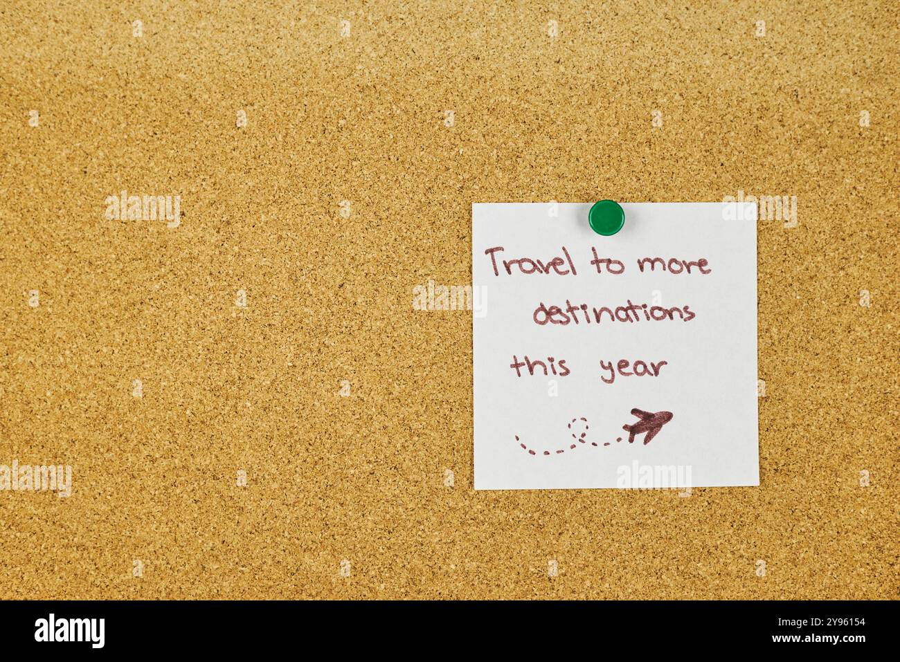 Post It notes with resolutions and goals achieved, placed on the cork ...