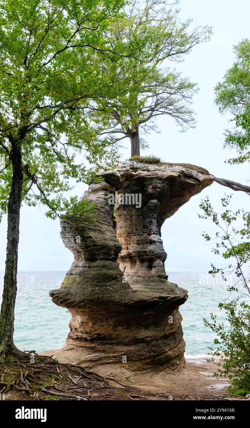 Panoramic photograph of Chapel Rock along the shore of Lake Superior ...