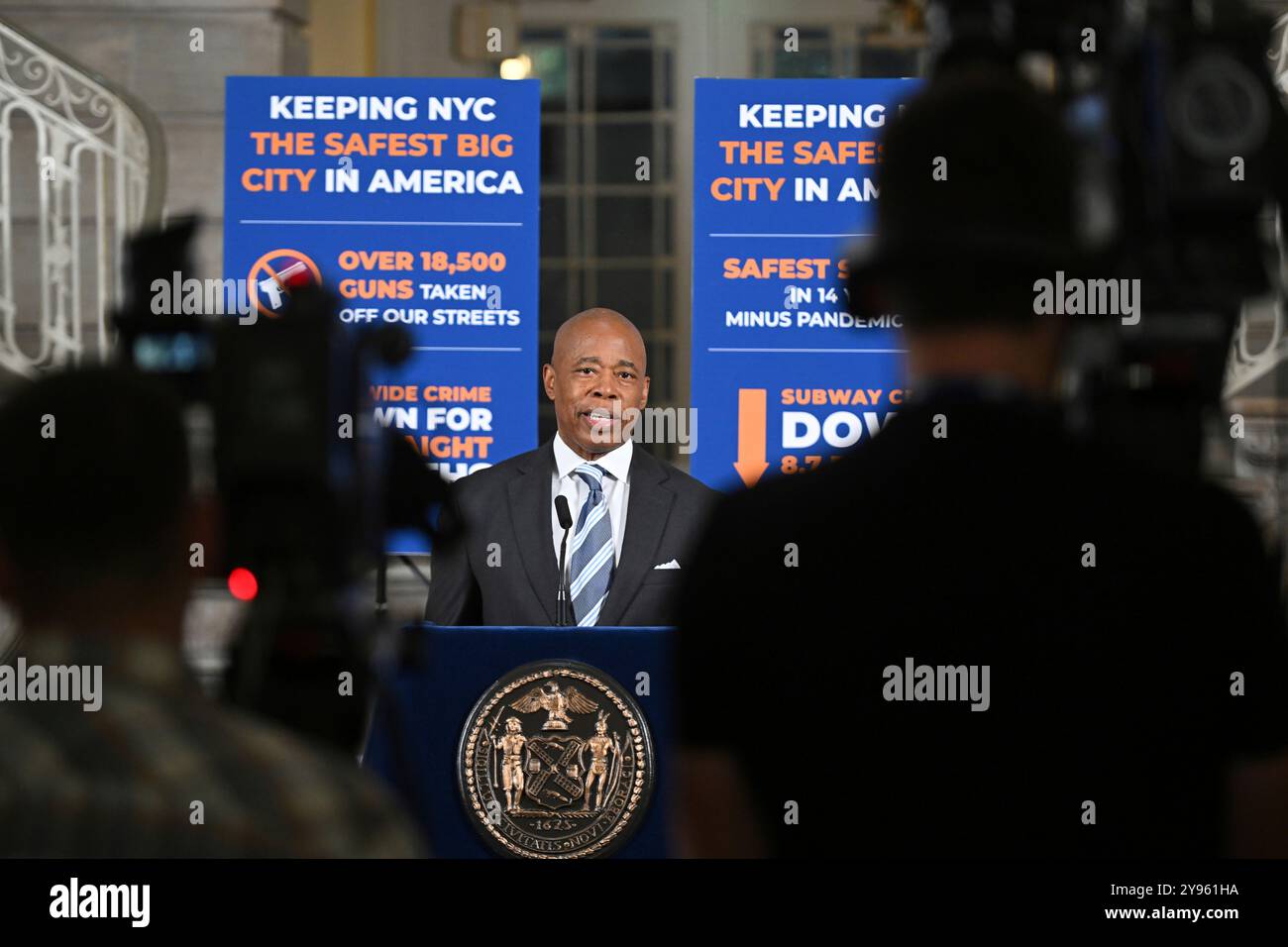 Photo by: NDZ/STAR MAX/IPx 2024 10/8/24 Mayor Eric Adams holds a press conference at City Hall ...