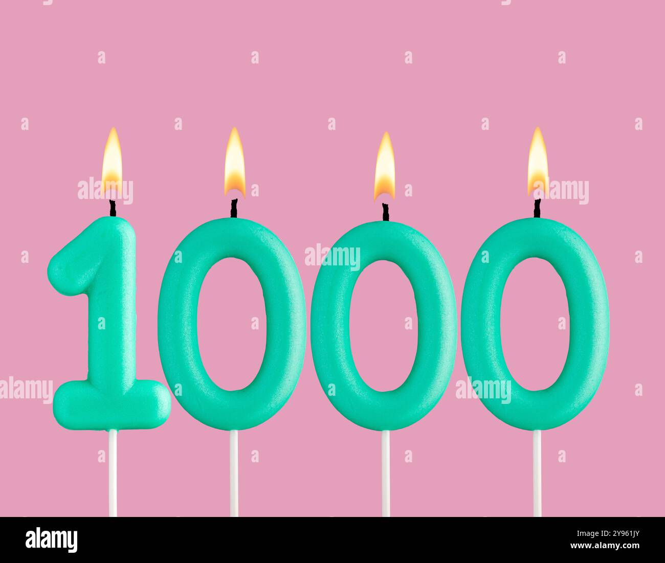 Birthday card with green number 1000 candle - Pastel pink background ...