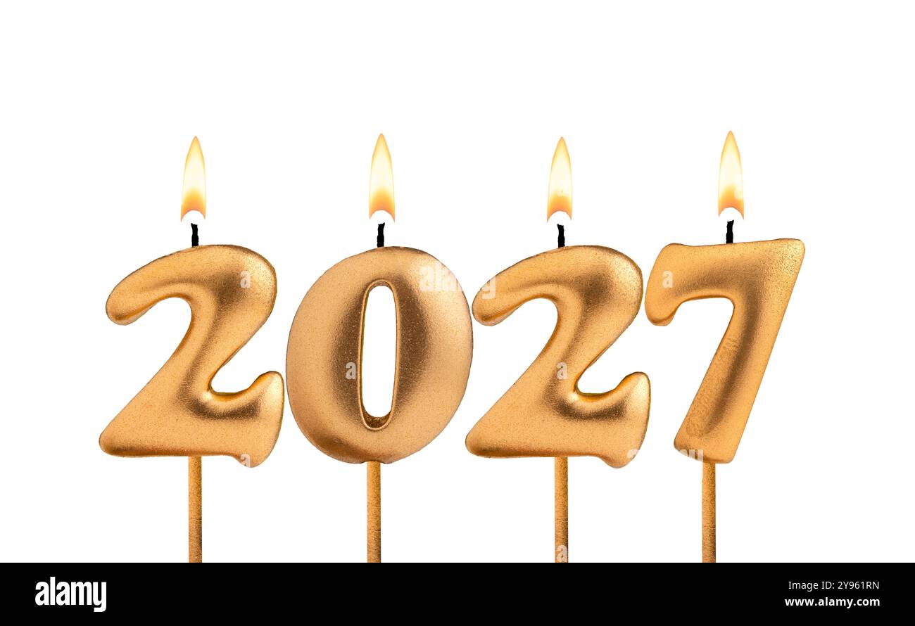 Happy New Year 2027 - Candles in the form of lit numbers Stock Photo ...