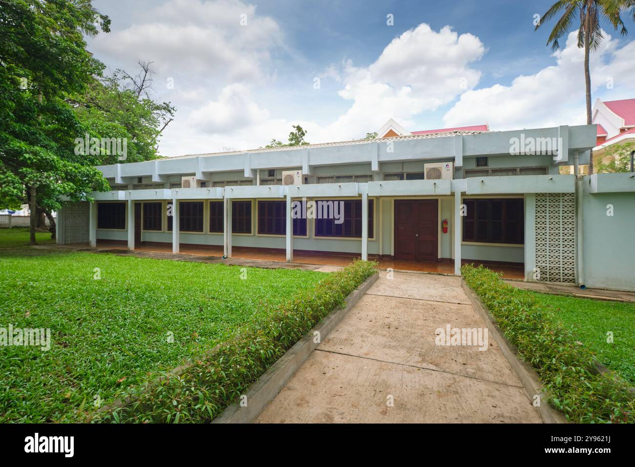 Exterior of the main meeting, conference hall building. At the home ...