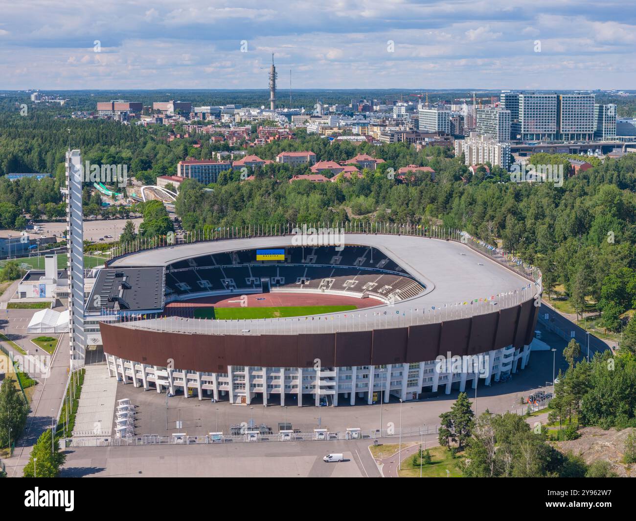 Helsinki Olympic Stadium in an aerial drone photo Stock Photo - Alamy