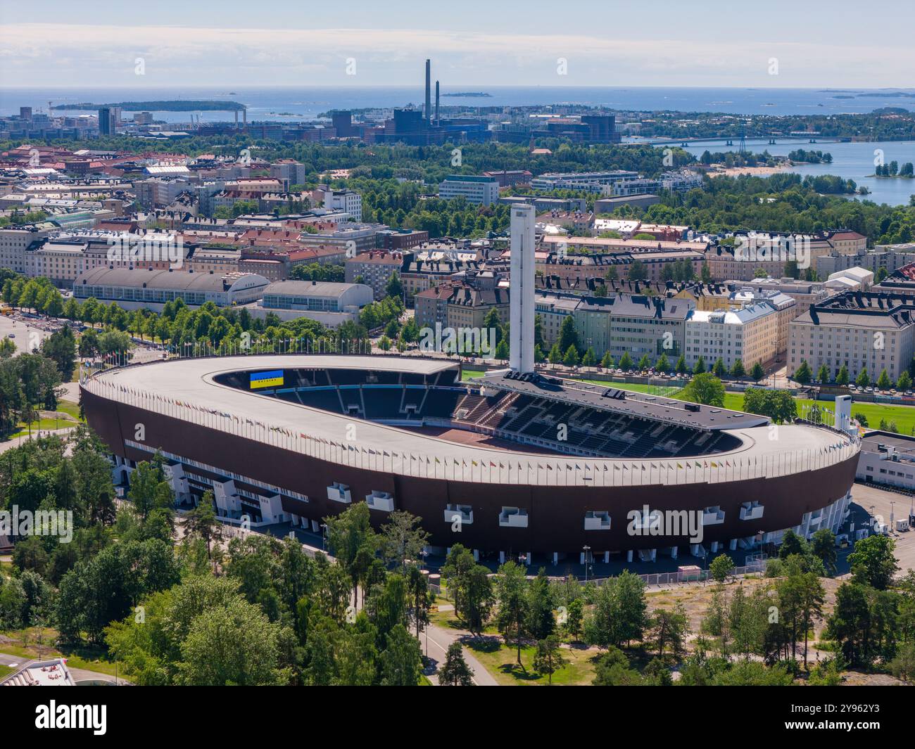 Helsinki Olympic Stadium in an aerial drone photo Stock Photo - Alamy