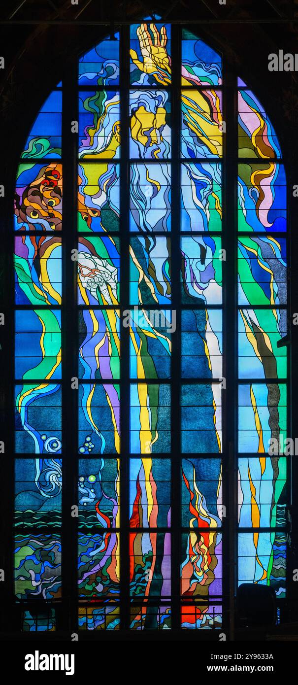 God the Creator. A stained-glass window by Stanisław Wyspiański in the ...