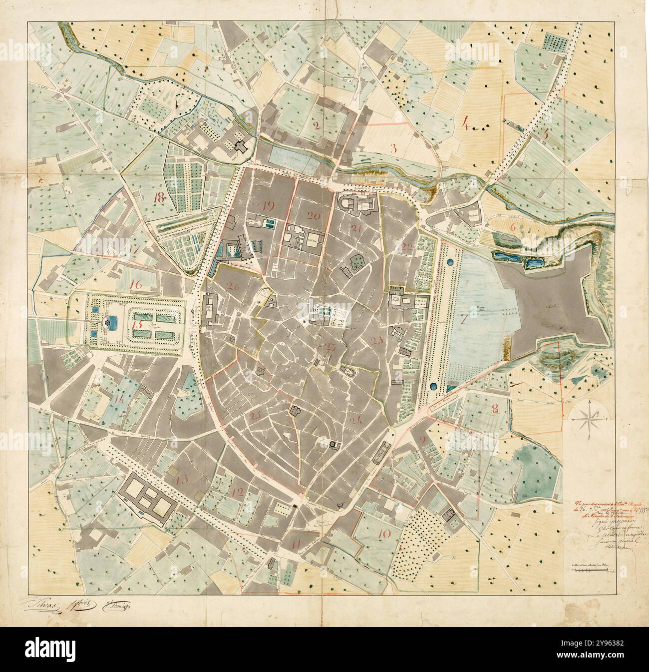 1836 Vintage illustrated Map Plan of the City of Montpellier, France ...