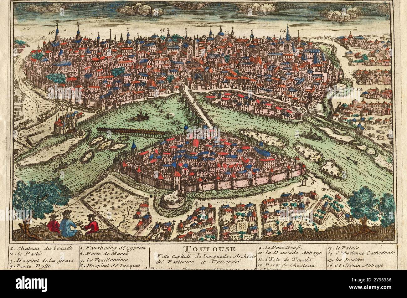 1650 Vintage illustrated Map Plan of the City of Toulouse, France by ...