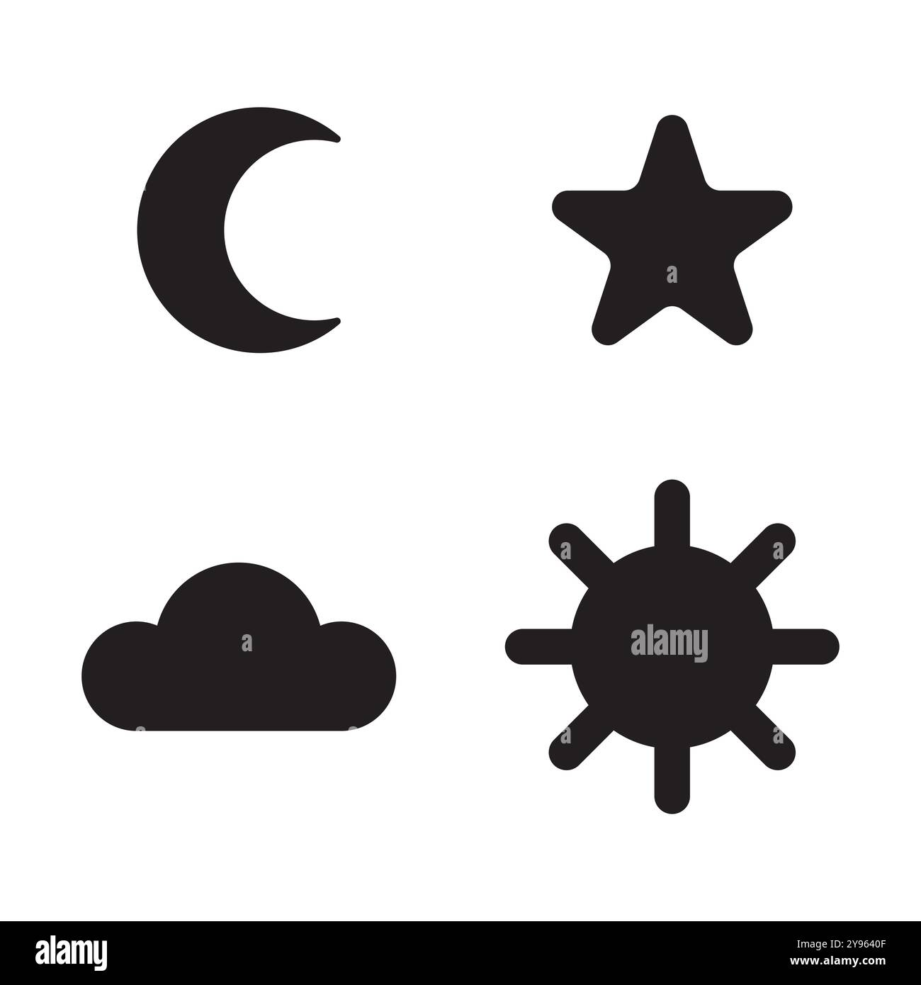 Weather and celestial icons. Moon, star, cloud, and sun symbols. Simple ...