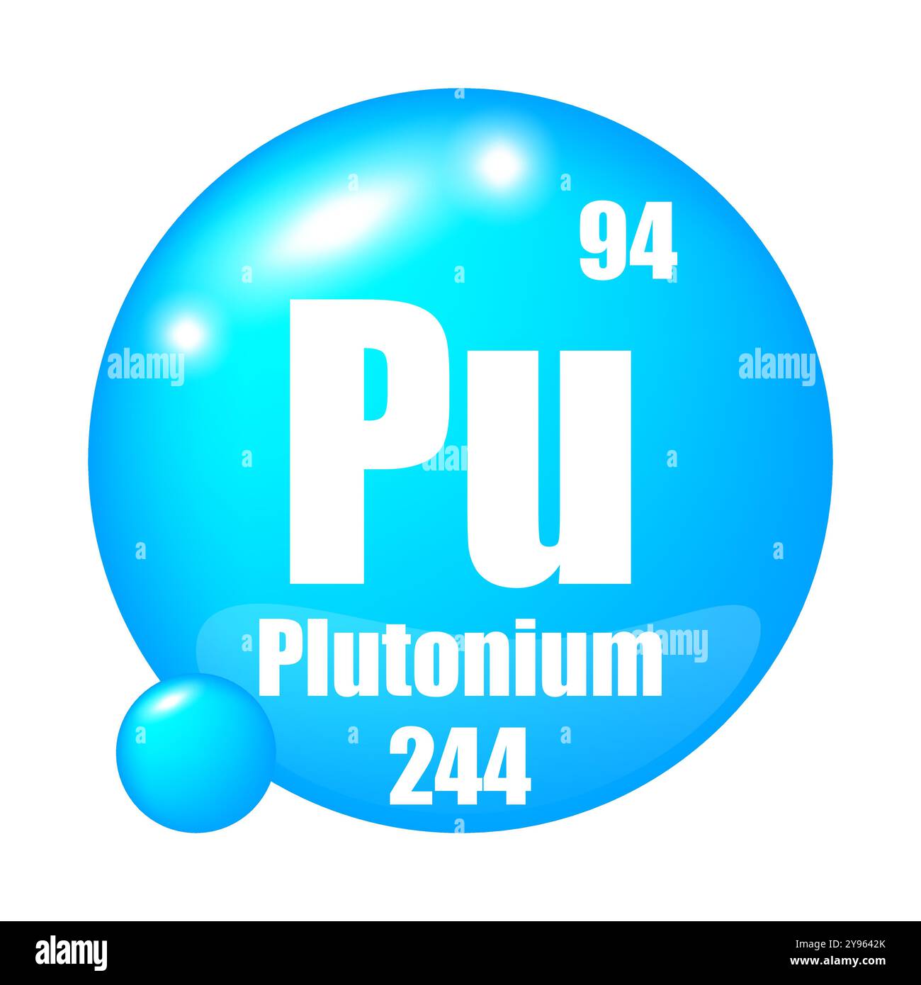 Plutonium icon. Pu chemical element. Atomic number 94. Mass 244. Blue sphere image. Vector ...