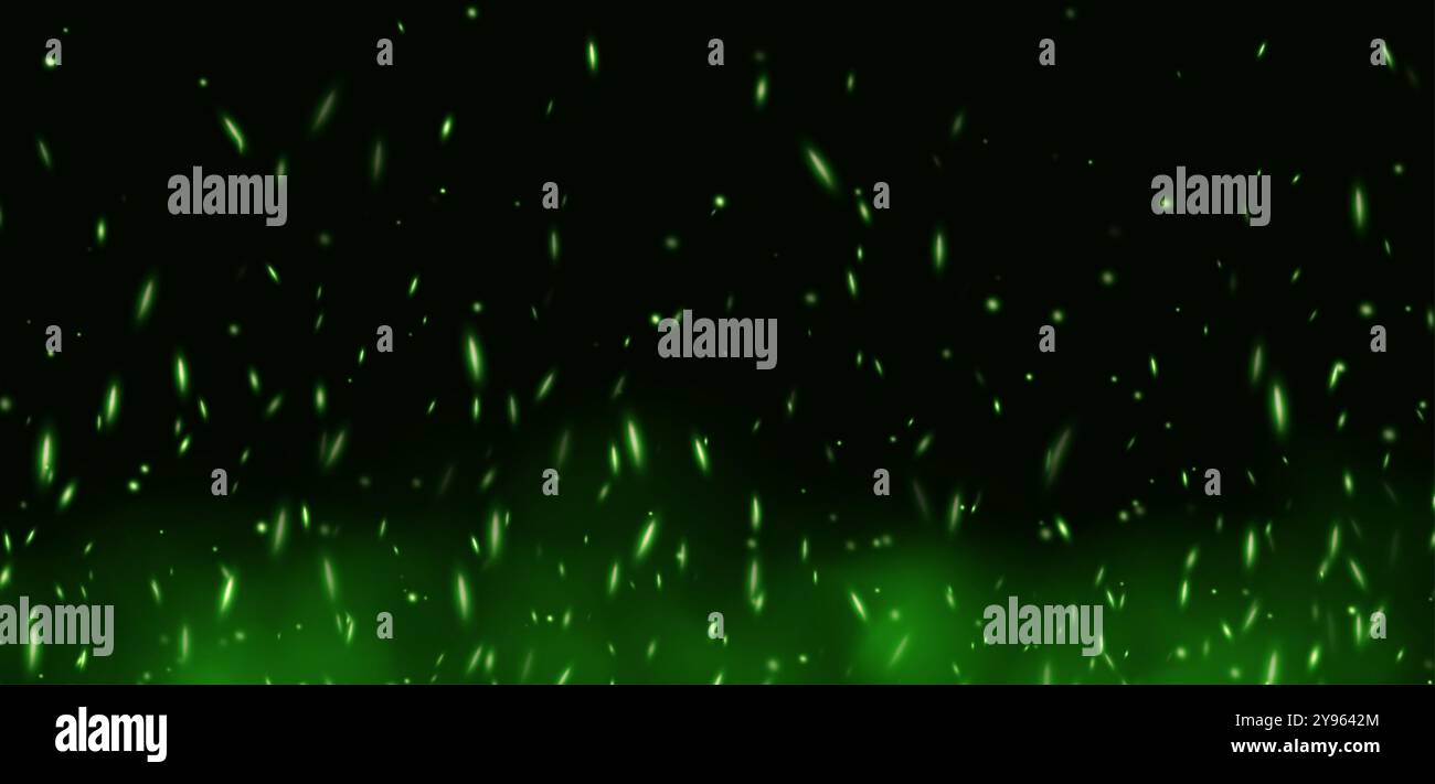 Green flame with sparks, fire with flying cinder, abstract glowing ...