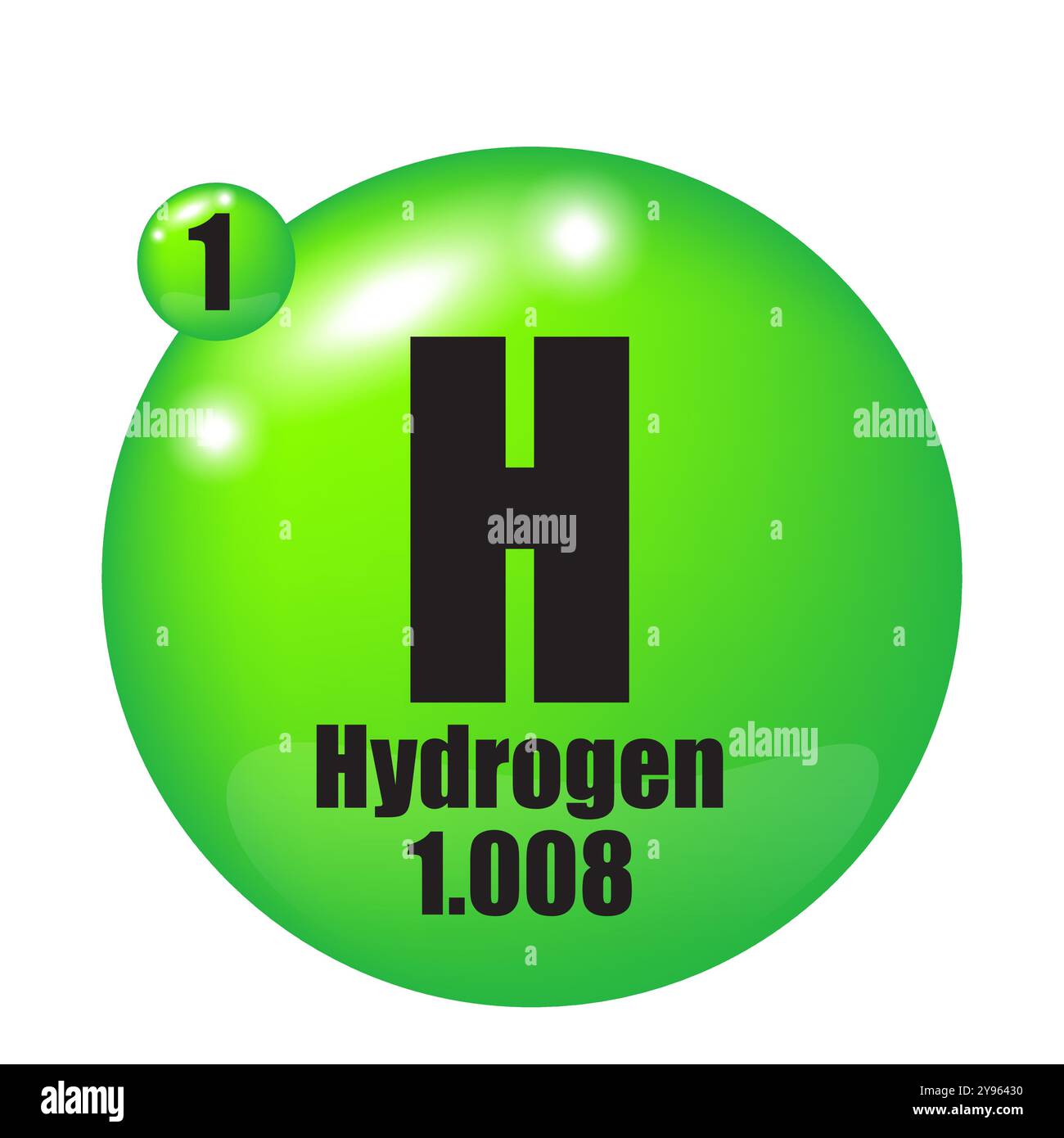Hydrogen element icon. Green glossy sphere. Chemical symbol H. Atomic ...