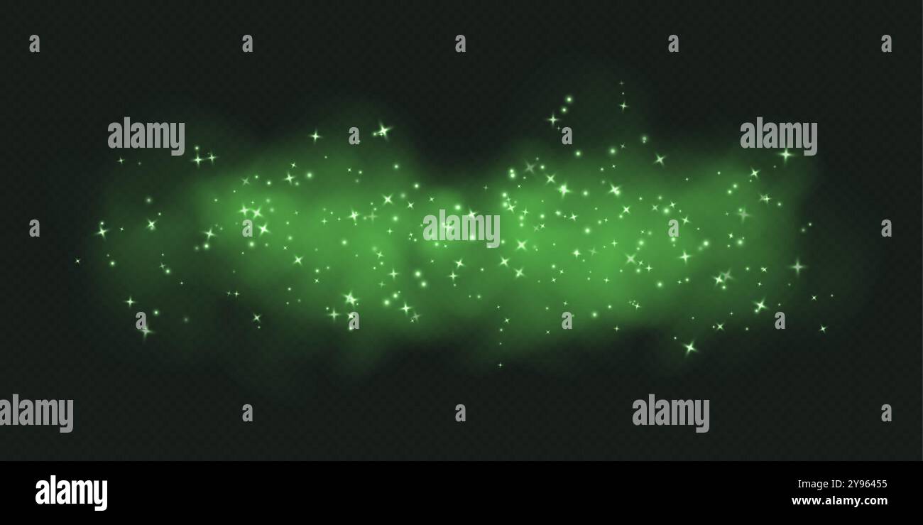 Green magic smoke with stars and sparkles, fog with glowing particles ...