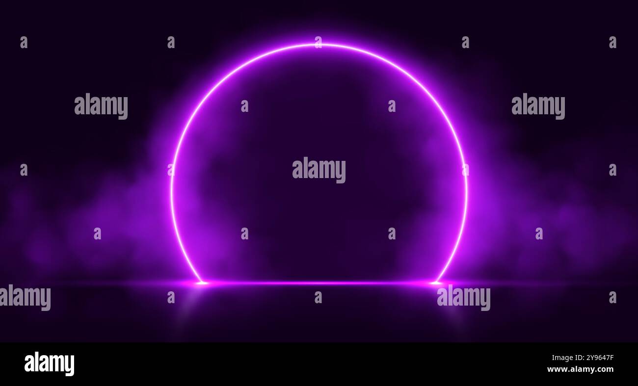 Neon arch with smoke, purple glowing portal, futuristic circle gate ...