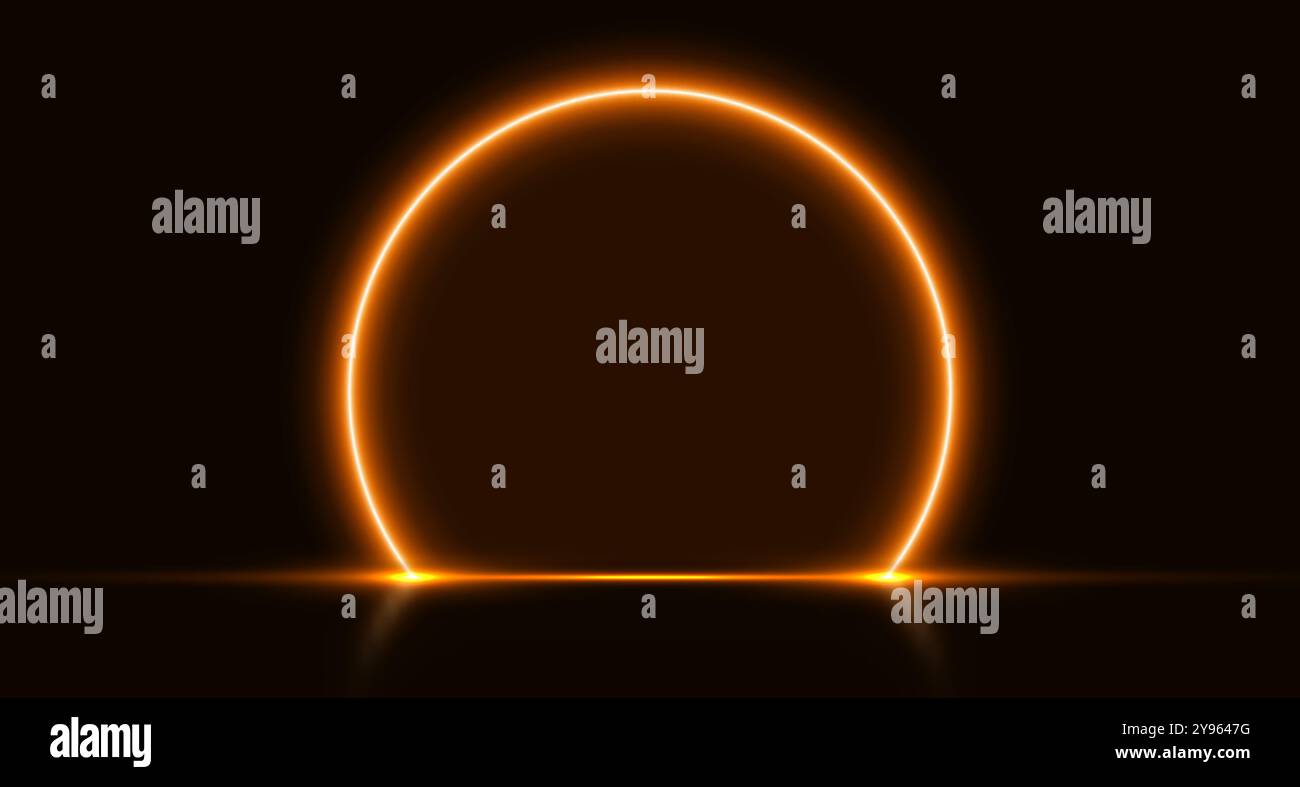 Neon arch, orange glowing portal, futuristic circle stage, magic gate ...
