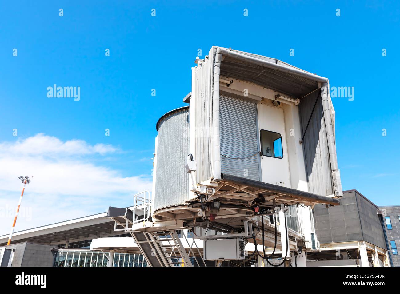 Aerobridge at airport. Airport terminal is equipped with aerobridge ...