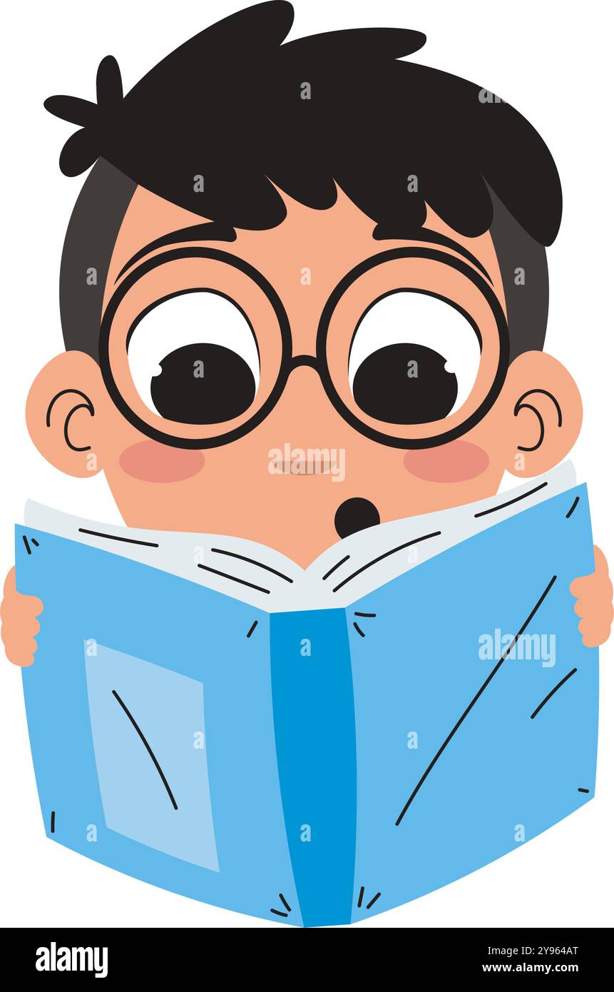 cartoon little boy reading book Stock Vector Image & Art - Alamy
