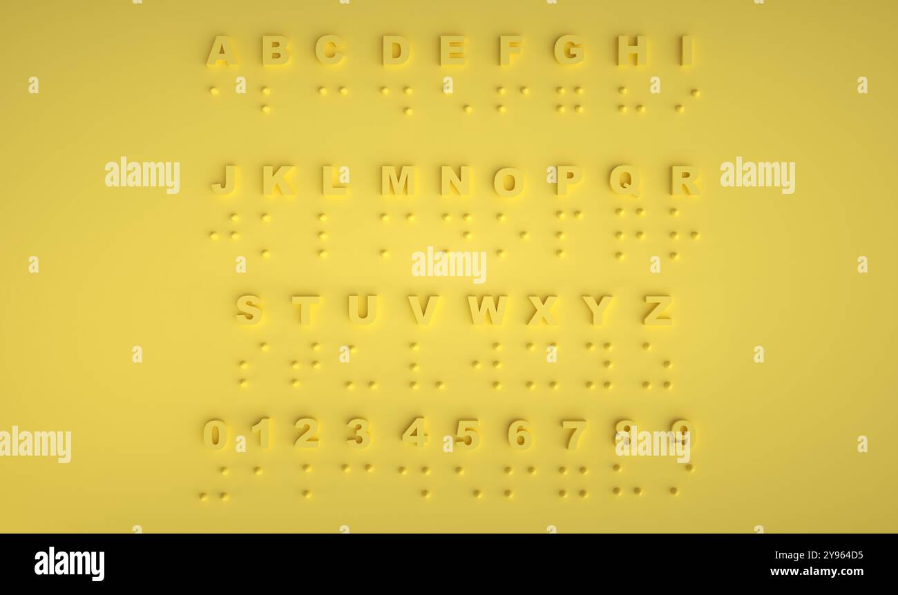 Braille Alphabet on yellow background. Dots on a yellow background. 3d ...