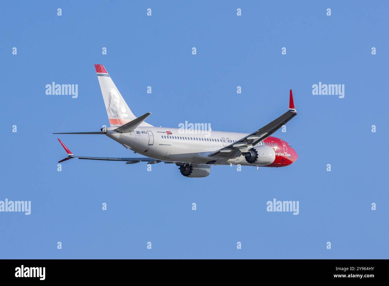 Norwegian Boeing 737 MAX taking off from Helsinki airport Stock Photo ...