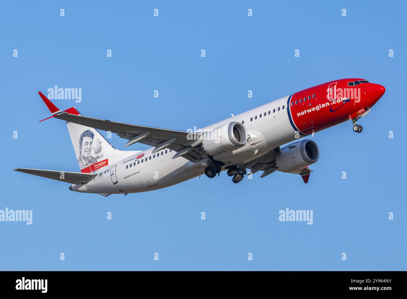 Norwegian Boeing 737 MAX taking off from Helsinki airport Stock Photo ...