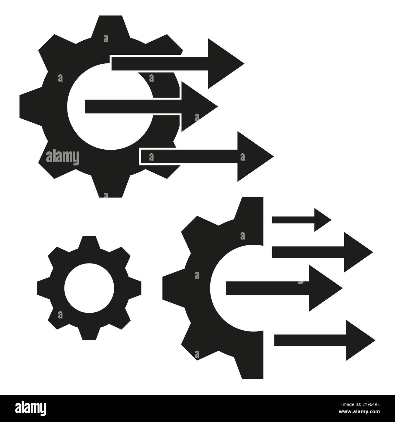 Gear with arrows. Directional movement symbol. Mechanical vector icon. Simple gear shape Stock ...
