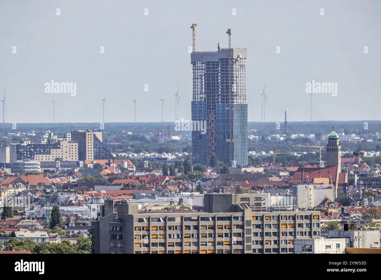 Construction site of the Estrel Tower. Once completed, it will be the ...