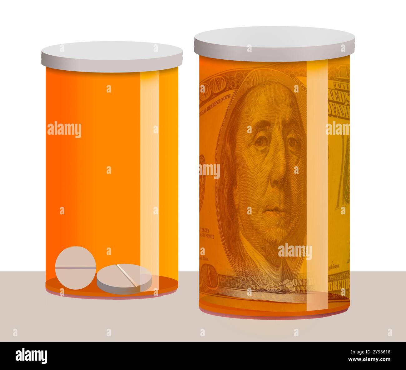 A one hundred dollar bill is seen inside a pharmacy prescription pill ...