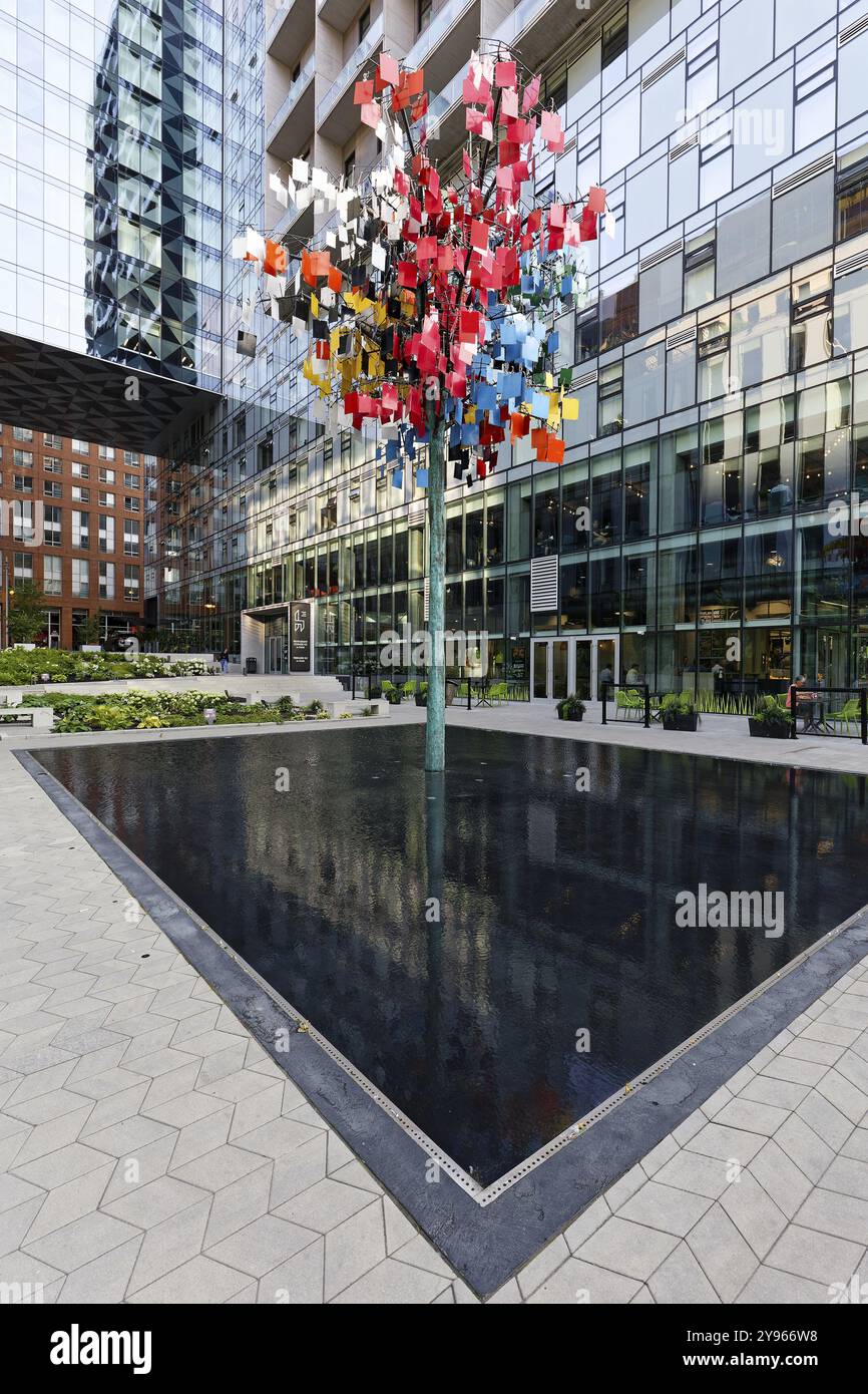 Water pool between modern buildings, Montreal, Province of Quebec ...