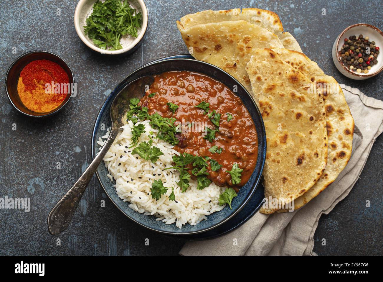 Traditional Indian Punjabi dish Dal makhani with lentils and beans in ...