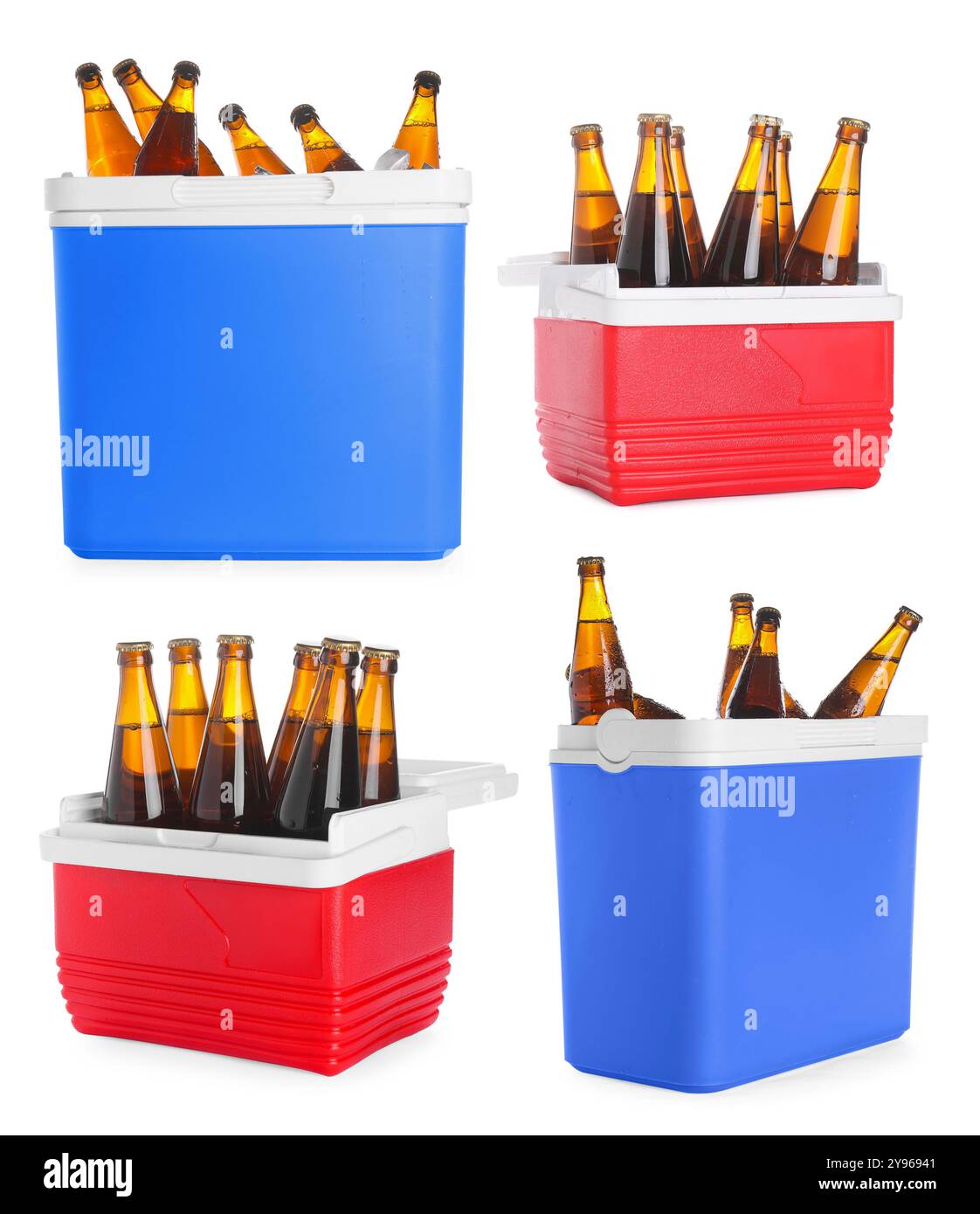 Cool boxes with different drinks isolated on white, set Stock Photo - Alamy